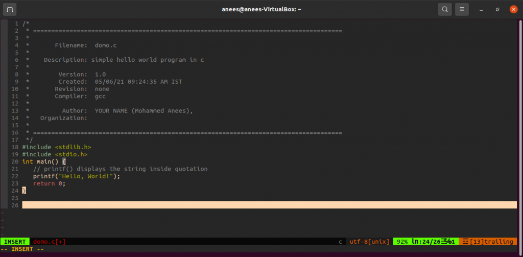 How to compile a C program in Vim text editor